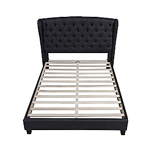 Best Master Furniture Yvette Upholstered Tufted with Wingback Platform Bed, California King, Black