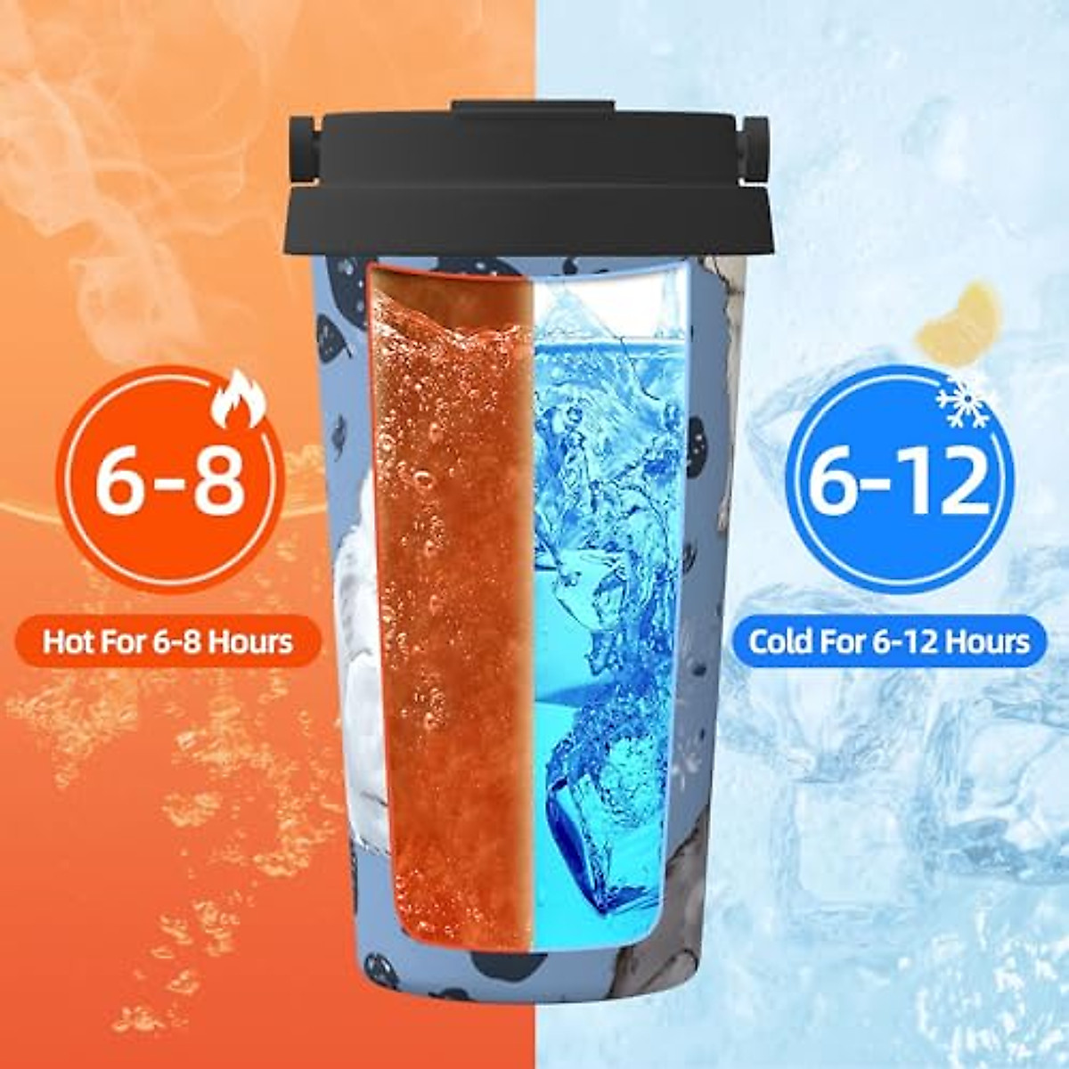 GTKSYNVE Reusable Coffee Mug with Lid and Handle, Blue Chinchillas And Moon Tumbler for Hot & Cold Drinks 16oz Stainless Steel Insulated Coffee Tumblers Double Wall Vacuum Thermal Cup