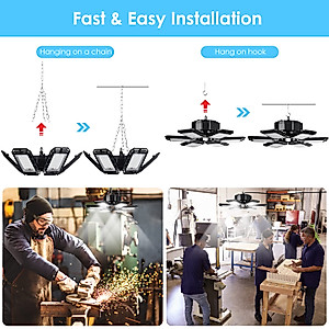 KASLIGHT LED Garage Light, 160W, 6 Adjustable LED Panel Heads, 180 Coverage, Energy Saving, Black