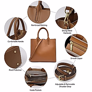 DE'EMILIA CONCEPT Top Handle Satchel Genuine Leather Tote Bag for Women, Soft Bucket Bag Shoulder Purse for Ladies and Girls Brown