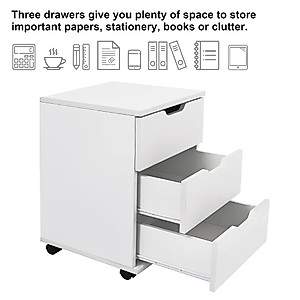 Sunon 3-Drawer Vertical Filing Cabinet Rolling Wood Mobile File Cabinets Under Desk for Home Office with Casters (White, Non-Assembled)
