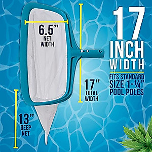 U.S. Pool Supply Professional 17" Swimming Pool Leaf Rake with Deep 13" Net Bag - Durable Fine Mesh Netting, EZ Clip Handle - Fast Cleaning, Debris Pickup Removal, Fits Standard Swimming Pool Pole