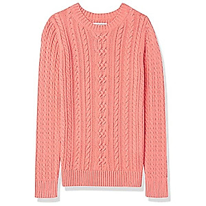 Amazon Essentials Women's Fisherman Cable Long-Sleeve Crewneck Sweater (Available in Plus Size), Coral Pink, Large