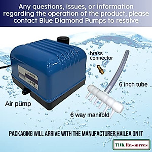 Blue Diamond Pumps V30 Aquarium Air Pump with 6 Outlet Manifold, Hydroponic Air Pump Aerator Will Oxygenate Your Fish Tank or Plant Life System, Designed to Run Several Air Stones from a Single Pump