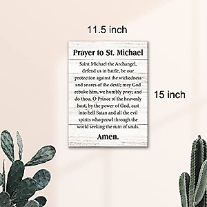 Motivational Wall Art Decor Prayer to St Michael Christian Prayer Canvas Print Farmhouse Framed Painting for Home Office Wall & Tabletop Decor