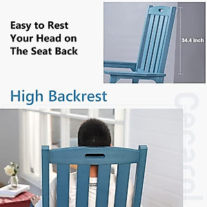 Cecarol Patio Oversized Rocking Chair Outdoor, Weather Resistant, Low Maintenance, High Back Front Porch Rocker Chairs 385lbs Support Poly Lumber Rocker, Wood-Like Plastic Chair, Blue-PRC01