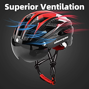 Shinmax Bike Helmet, CPSC/CPC Certificated Bicycle Helmet with Detachable Magnetic Goggles&Led Back Light&Portable Backpack Cycling Helmet Adjustable Mountain Bike Helmet for Adult Men Women SM-T69