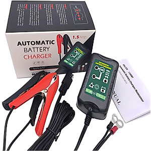 12V / 6V Battery Trickle Charger Maintainer, 1.5A Automatic Smart Float Charger Battery Charger for Motorcycle Lawn Mower Car Boat Tractor ATV, SLA VRLA Gel Cell AGM Lead Acid Batteries