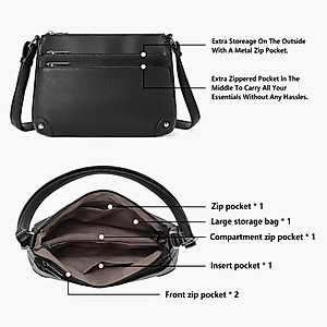 WESTBRONCO Crossbody Bags for Women, Medium Size Shoulder Handbags, Wallet Satchel Purse with Multi Zipper Pocket Black