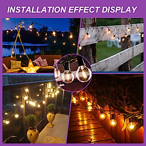 JFQSUNSINE Solar String Lights Outdoor, 25Ft 15 LED Bulbs Waterproof G40 Patio Lights, Solar Powered String Lights with USB Charging, 4 Modes for Party Patio Garden Wedding Xmas Decoration