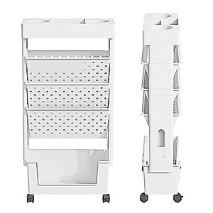 yeavs 5-Tier Mobile Bookshelf, Rolling Bookcase Book Storage Rack, Movable File Folder Organizer Cart with Wheels for Home Study Office Living Room Classroom, White