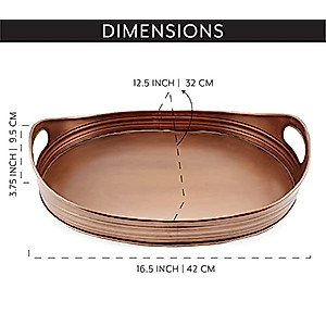AuldHome Rustic Oval Copper Tray (16.5 x 12.5 Inches); Farmhouse Metal Decorative Serving Tray