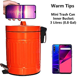 OCTMUSTARD Mini Metal Pedal Bin, Round Step Pet Trash with Lid and Handle, Small Garbage Can Wastebasket for Narrow Spaces at Home, Car or Office, 0.8Gal/3L, White 9" X 6.75" X 11.25"