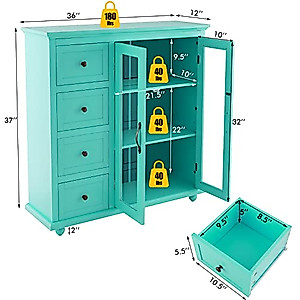 Giantex Buffet Sideboard with Storage - Kitchen Pantry Cabinet with 2 Doors, 4 Drawers, Adjustable Shelf, Freestanding Cupboard Credenza for Kitchen Living Room (Green)