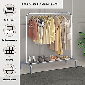 JIUYOTREE Metal Clothing Rack 43.3 Inches Clothes Garment Coat Rack with Bottom Shelf Clothing Rack for Hanging Clothes Coats Skirts Shirts Sweaters Silver Gray