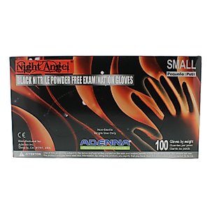 Adenna NGL220 Night Angel Nitrile Powder Free Exam Gloves, 4 mil, Black, Small (Pack of 100)