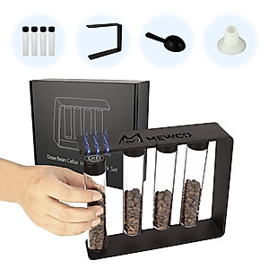 M MEWCO Single Dose Coffee Bean Storage Tubes With magnetic attraction function-4 Tubes Espresso Bean Cellars with stand(Single Dose Bean Cellar 4 pack+ Stand)