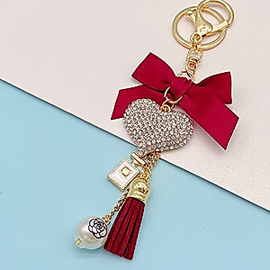 SWJEWEL Rhinestone Heart Keychain for Women Pink Bowknot Tassel Cute Car Key Ring Accessories Girl Bag Charms Handbag Purse Backpack Pendant Charms (Pink)