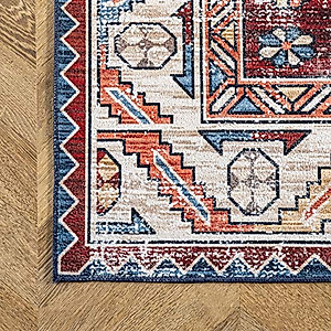 nuLOOM Marli Machine Washable Faded Medallion Area Rug, 4' x 6', Rust