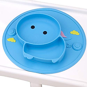 REDFMGBaby Divided Plate Silicone- Portable Non Slip Child Feeding Plate Suction for Children Babies and Kids BPA Free Baby Dinner Plate Microwave Dishwasher Safe