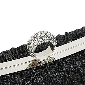 iWISH Womens Golden Glitter Clutch Purse Pleated Evening Bag for Bridal Wedding Party with Rhinestone Ring