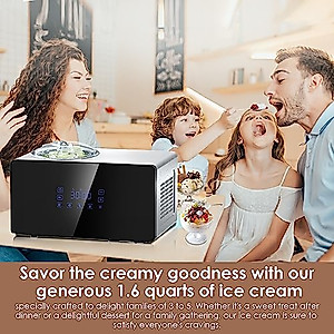 Homtone 1.6 Quart Ice Cream Maker Machine with Compressor, No Pre-freezing, 4 Modes, Adjusted Speed Frozen Yogurt Machine with LCD Display & Timer, Automatic Homemade Sorbet Maker Gelato Maker, Keep Cool for 2H-Make Soft & Hard Ice Cream in 60min