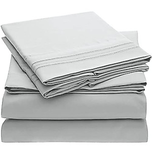 Mellanni King Size Sheets - Iconic Collection Bedding Sheets & Pillowcases - Extra Soft, Cooling Bed Sheets - Deep Pocket up to 16 inch - Wrinkle, Fade, Stain Resistant - 4 PC (King, Light Gray)
