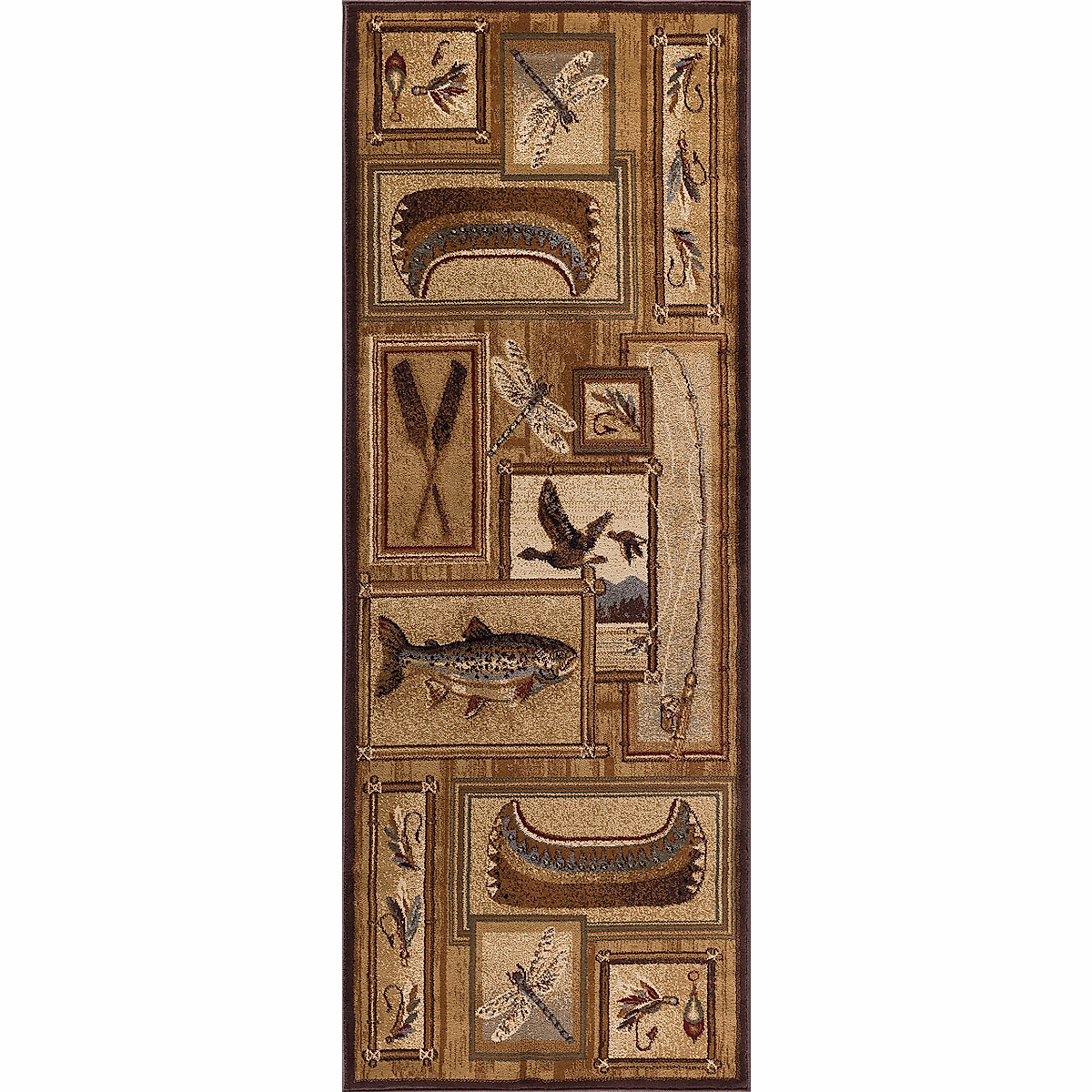 Trout Fishing Ivory 3x8 Runner Area Rug Cabin for Hallway, Walkway, Entryway, or Foyer - Novelty, Lodge
