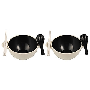 Ozeri Earth Ramen Bowl 6-Piece Set, Made from Plant-Derived and Other Natural Materials, Beige with Black