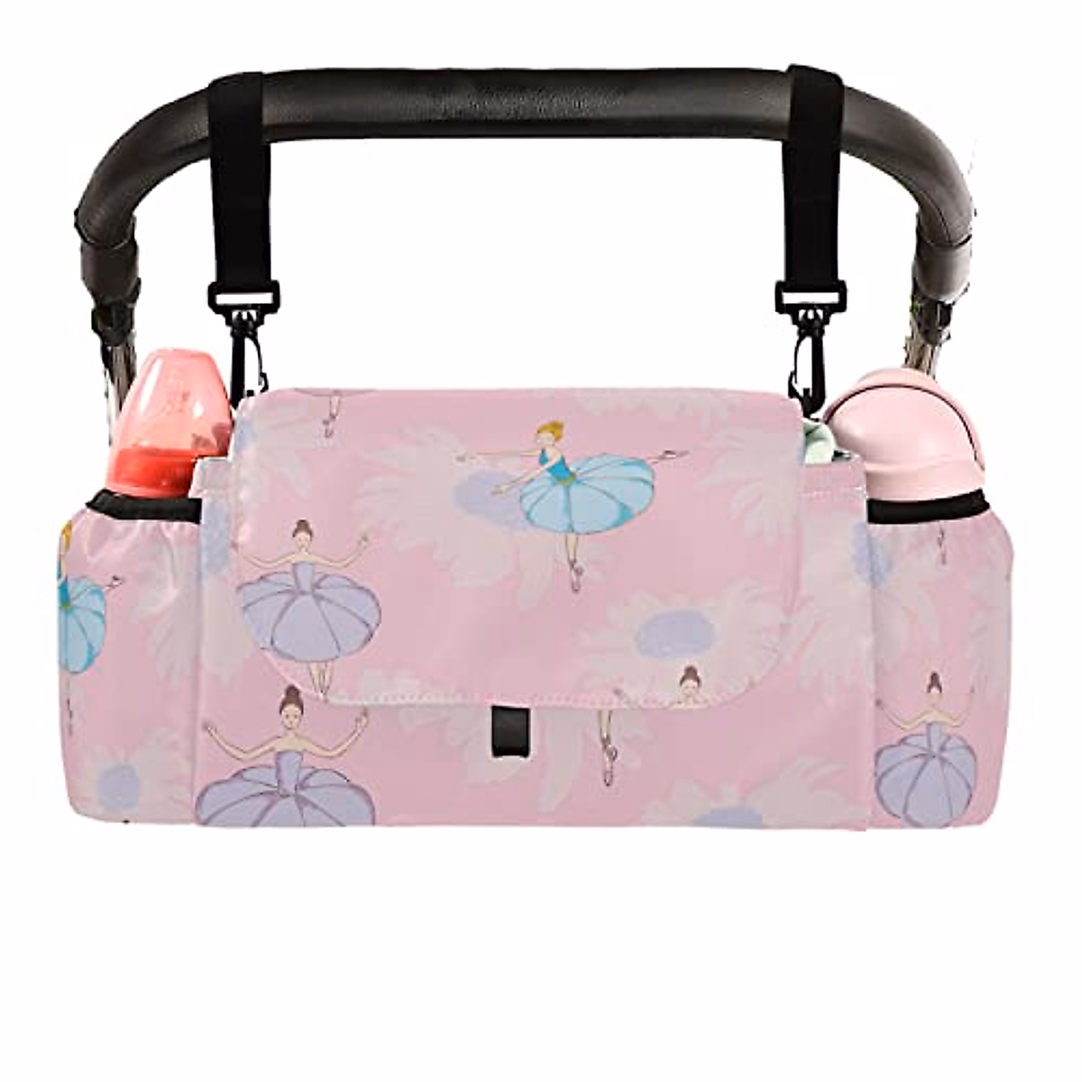 Sinestour Dancer Flowers Stroller Organizer with Cup Holder Universal Stroller Organizer Bag Detachable Shoulder Strap Stroller Accessories for Diaper Keys Phone Toys Fit All Baby Stroller