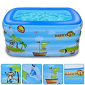 Small Inflatable Swimming Pool Blow Up Pool with 4 Separate Air Chambers Garden Backyard Rectangle Kids Pool,47" W*35" D*13" H