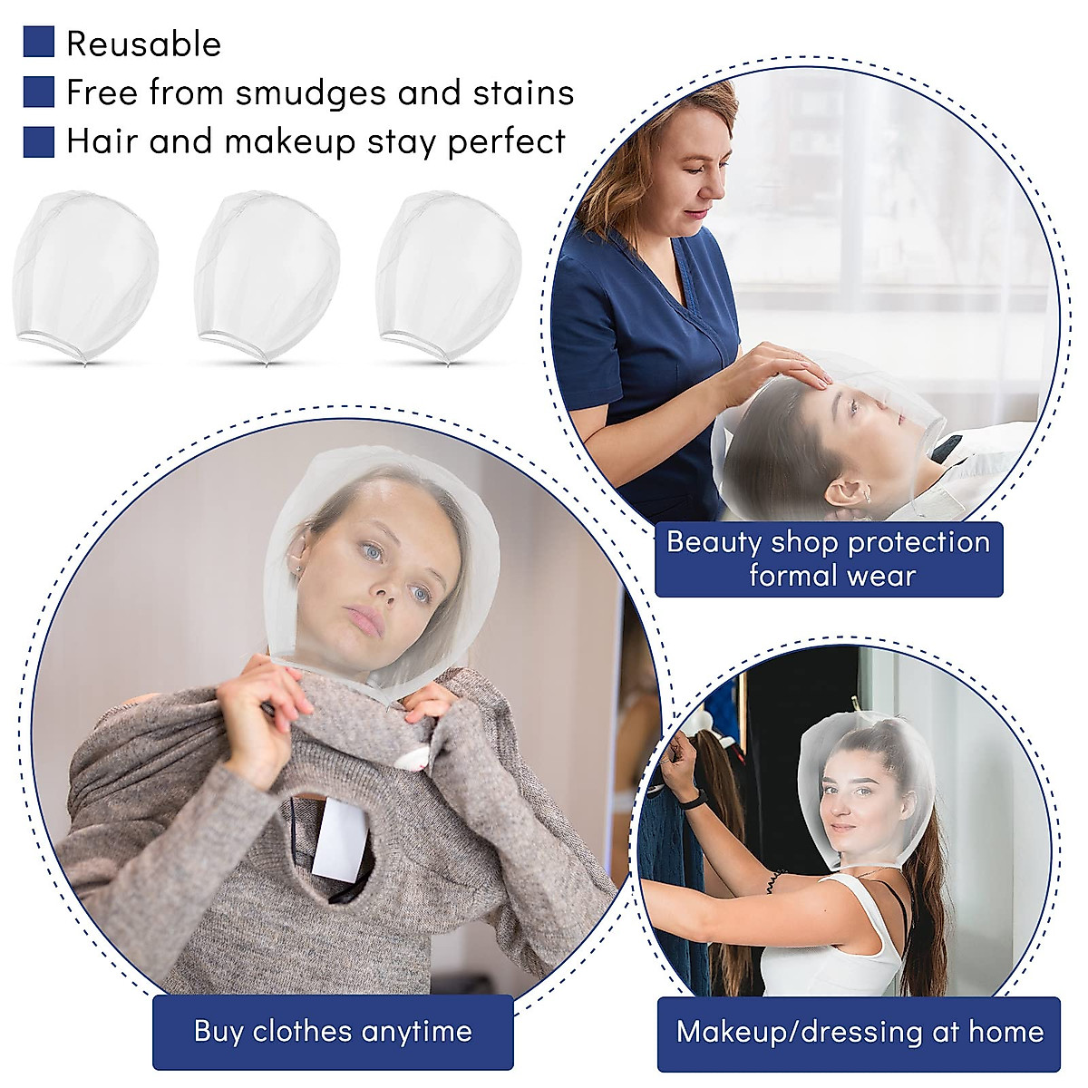 3 Pieces Makeup Protector Hood Nylon Chiffon Makeup Hood Zipper Closure Makeup Face Cover for Women Girls Beauty Weddings, White