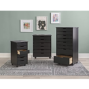 Linon Six Drawer Rolling Storage Corinne Cart, Black 6
