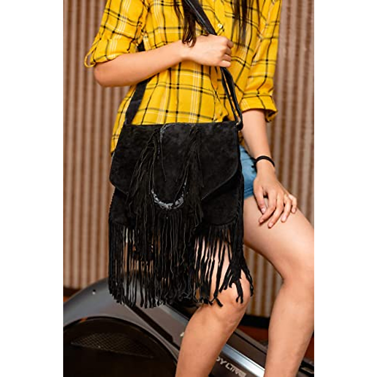 AryanExports Women Hippie Fringe Bags Fashion Bohemian Black Tassel Cross Body Bag Vintage Boho Bags