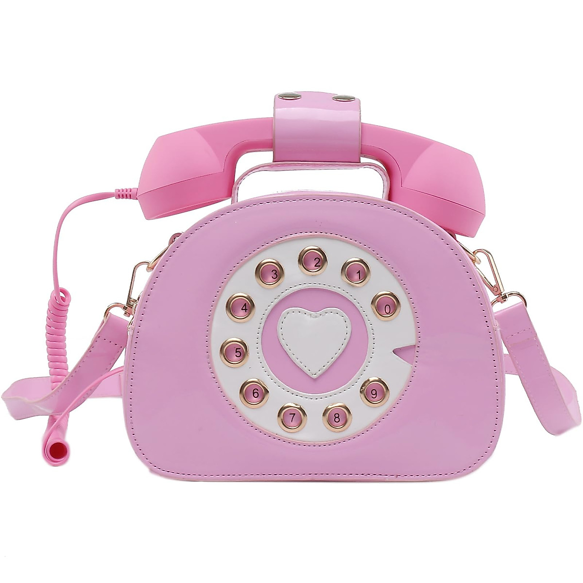 Fozehlad Novelty Telephone Shaped Shoulder Bag Funny Retro Phone Crossbody Bag Totes Chain Purse(Patent Leather,Pink)