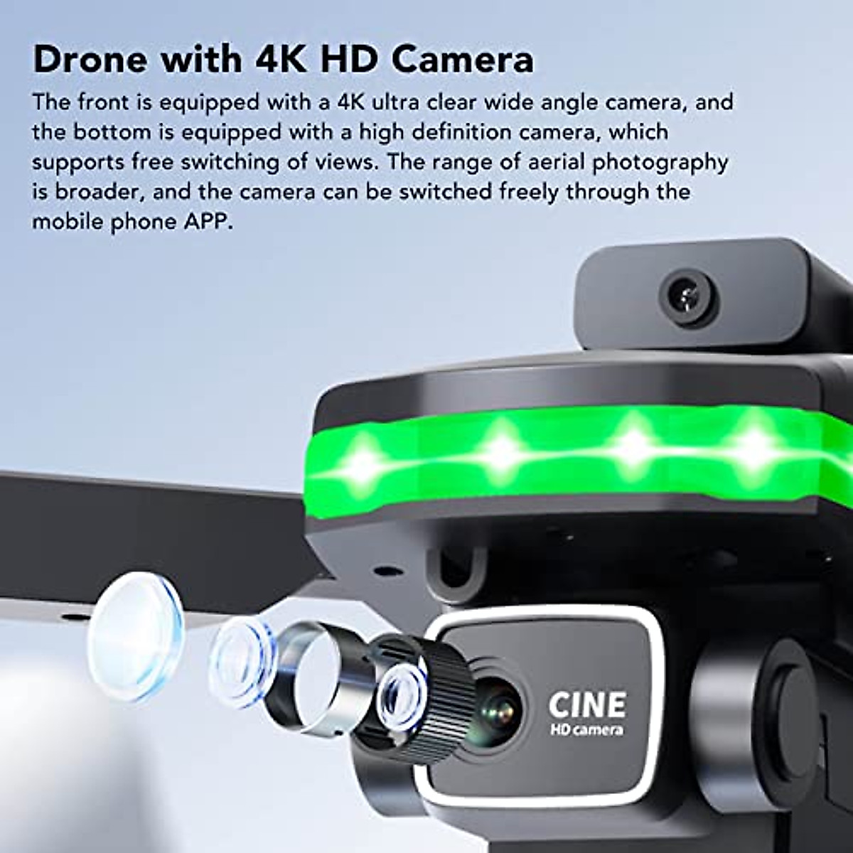 RC Drone Quadcopter with 4K HD Dual Camera, Mini RC Helicopters S162 for Adults Kids with Track Marking Flight, 360° Flip, Positioning Hover, LED Light Strip, Speed Adjustment