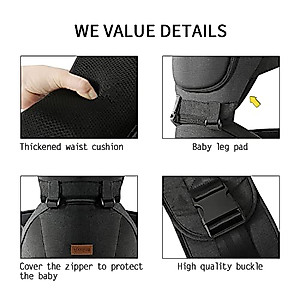 Baby Carrier with Hip Seat, Baby Carrier Newborn to Toddler, 6-in-1 Ways to Carry, All Seasons, Adjustable Baby Holder Carrier for Breastfeeding (Black）