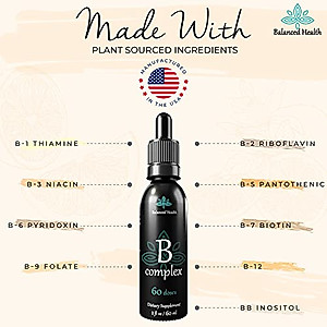 Balanced Health Vitamin B-Complex Drops, 2oz, 60 Doses, All 8 B-Vitamins, Immune Energy Support Supplement Non GMO Vegetarian Safe
