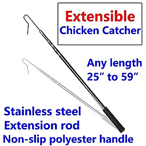 GLOBOTECH Extendable Chicken Catcher Leg Hook - Stainless Poultry Hook Fowl Catcher, 25" Extend to 59", Perfect Tool for Safe and Easy Handling of Fowl, Duck Catcher Instead of Bird Catching Net