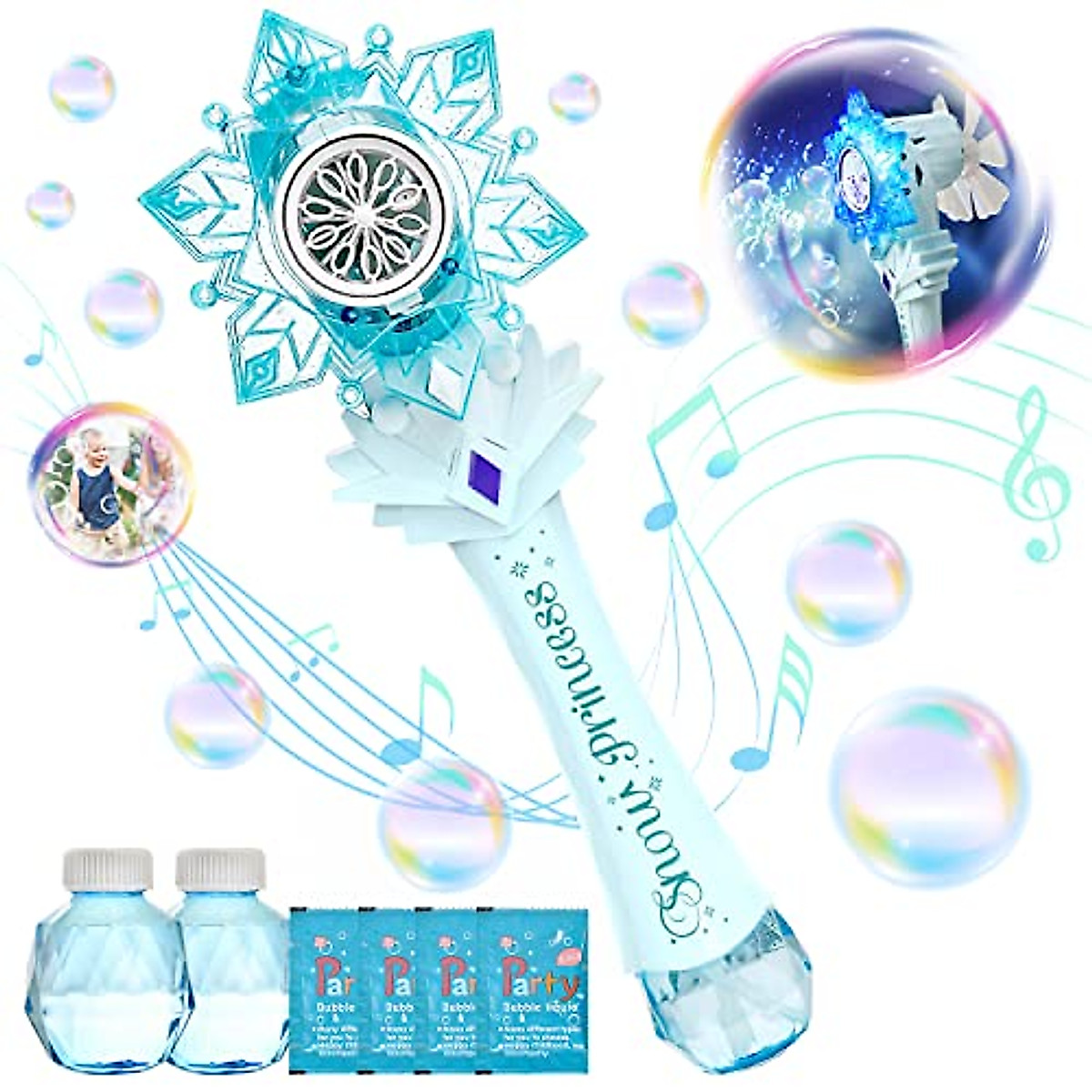 BELLOCHIDDO Bubble Machine - Princess Magic Bubble Wand Frozen Toys for Girls, Music & Light Up Bubble Gun, Automatic Bubble Blower - Outdoor Fun Bubble Toys, Birthday Gifts for Kids