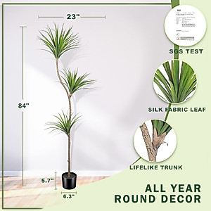LYERSE 7ft Artificial Dracaena Tree in Plastic Nursery Pot - Tall Faux Ficus Lyrate Tropical Plants Fake Silk Tree - Artificial Trees for Office House Living Room Home Decor Indoor/Outdoor…