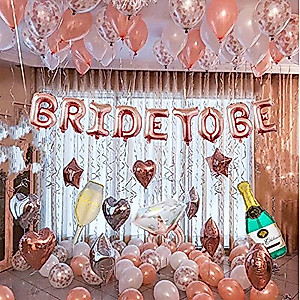 HXJDCL Bachelorette Party Decorations ,Rose Gold Bridal Shower Party Decoration Kit-Bride to be Balloons,Sash,Ring,Champagne Bottle Goblet Balloons,Veil, Foil Curtains,Tattoos,Cake Topper- Bridal Shower Favors Supplies Kit Decor