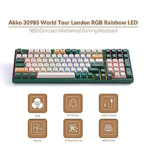 Akko 3098S 1800 Compact Hot Swappable Mechanical Keyboard, 98-Key Wired Gaming Keyboard with PBT Double-Shot Keycaps and Tactile Switches for Mac & Win (Jelly Purple)
