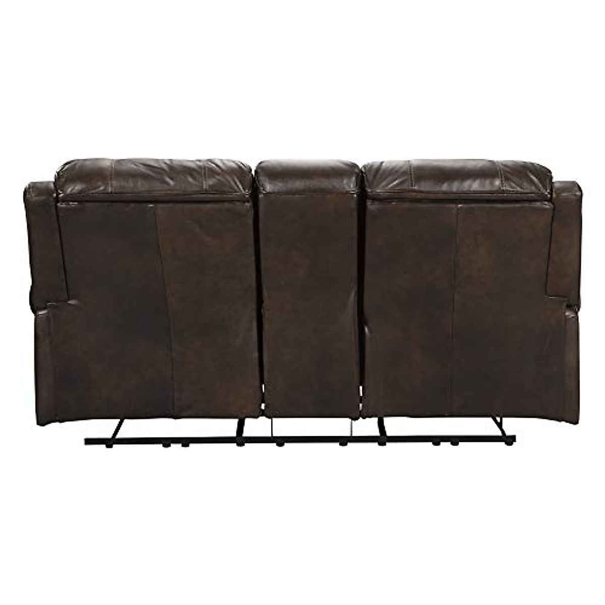 Signature Design by Ashley Buncrana Traditional Dual Sided Power Reclining Loveseat with Nailhead Trim, Center Storage Console and USB Port, Brown