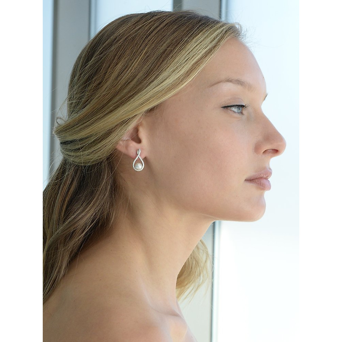 Mariell Pearl Drop Earrings with Cubic Zirconia Crystals For Brides, Weddings, Mother's Day Jewelry Gift