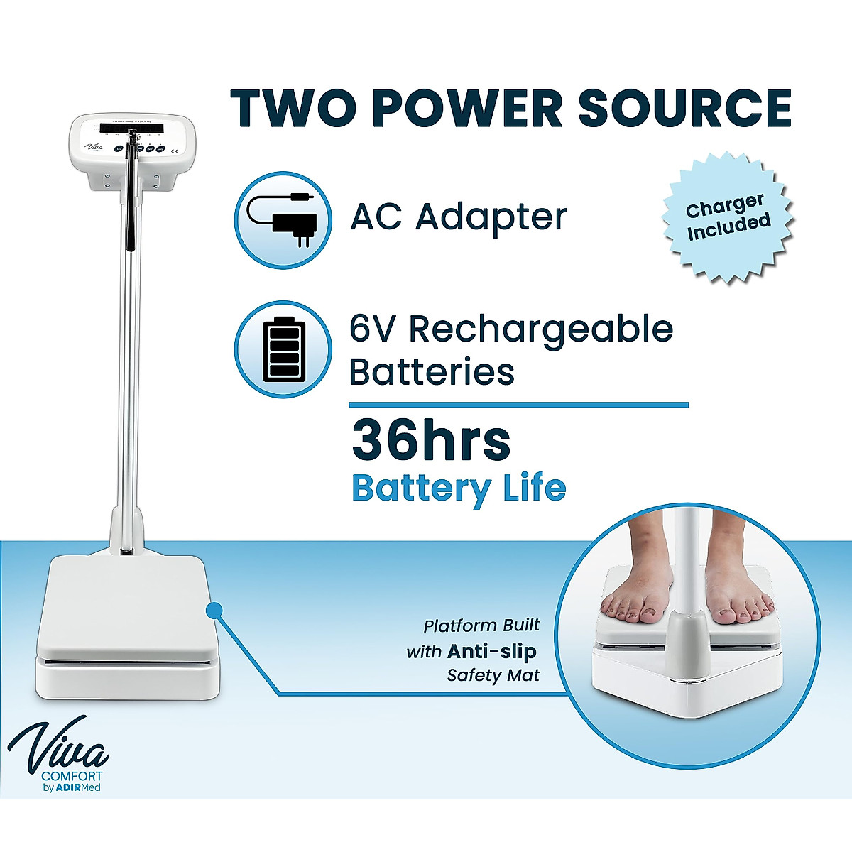 AdirMed Digital Physician Scale with Mechanical Height Rod - Eye-Level Measuring Station for Body Weight, Height & BMI - Ideal for Gyms, Medical Facilities & Rehabilitation Centers