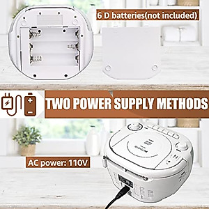 Retekess TR621 CD and Cassette Player Combo, Portable Boombox AM FM Radio, MP3 Player Stereo Sound with Remote Control, USB, TF Port, for Family(White)