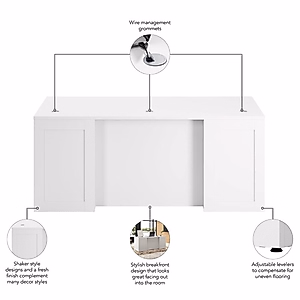Bush Business Furniture Hampton Heights 72W x 30D Executive Desk in White | Computer Table for Personal Home Office or Professional Workspace