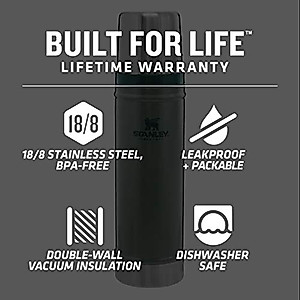 Stanley Classic Vacuum Insulated Wide Mouth Bottle - BPA-Free 18/8 Stainless Steel Thermos for Cold & Hot Beverages
