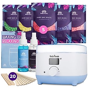 Bella Verde Waxing Kit for Women & Men - Hard Wax Kit for Hair Removal - Wax Warmer for Face, Legs, Eyebrows, Body, Bikini - Home Melter Wax Pot Machine - Hard Wax Beads Kit, Painless All Hair Types